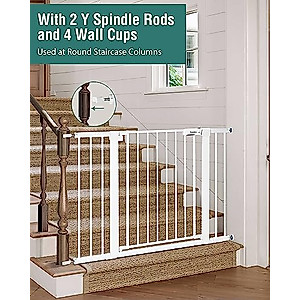 Newnice 29.7"-46" Safety Baby Gate for Stairs, Auto Close Pressure Mounted Easy Walk Thru Dog Pet Gate for The House, Doorways, Extra Wide Child Gates for Kids Toddler, White
