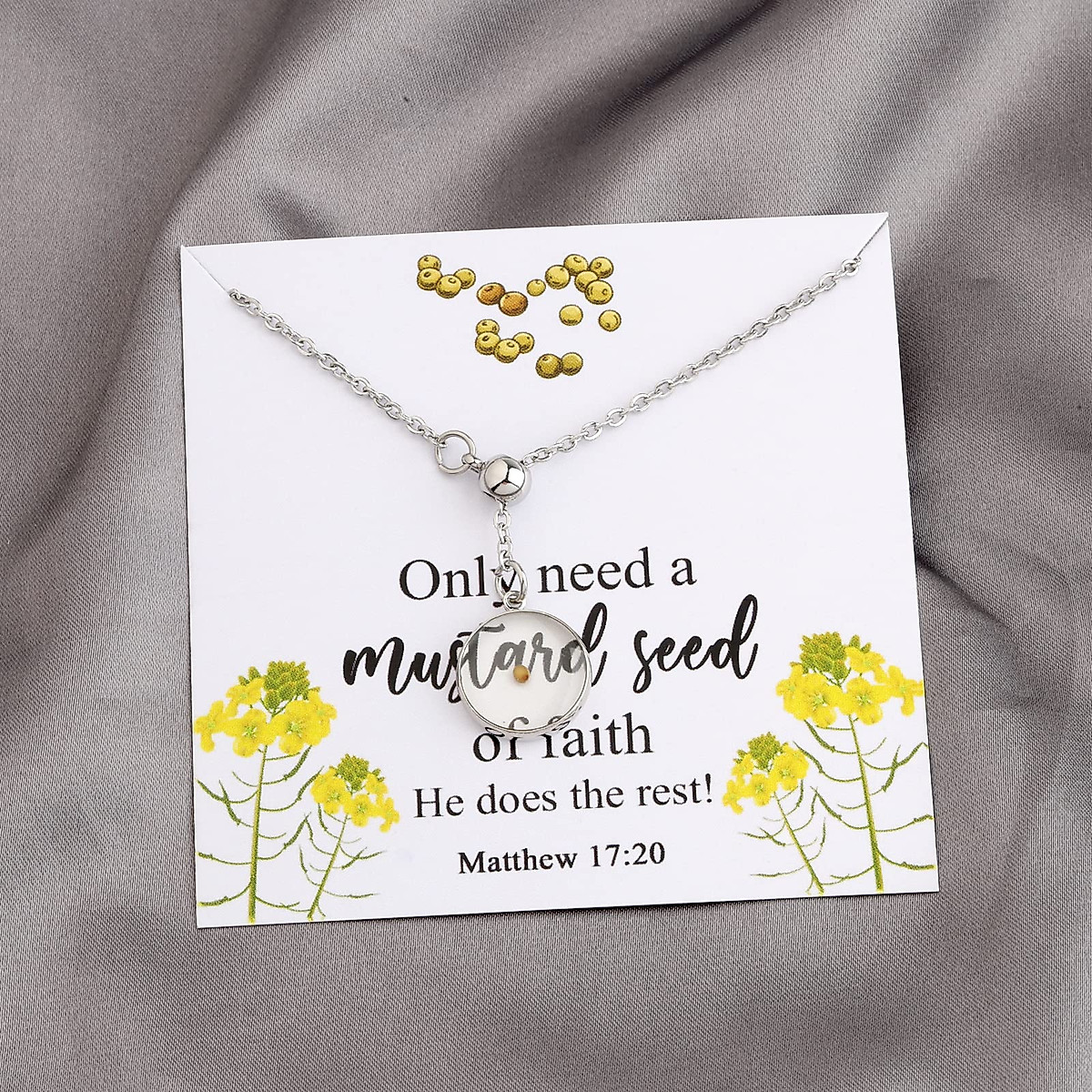 WUSUANED Religious Inspirational Gift Mustard Seed Lariat Necklace Faith Jewelry Christian Gifts For Women