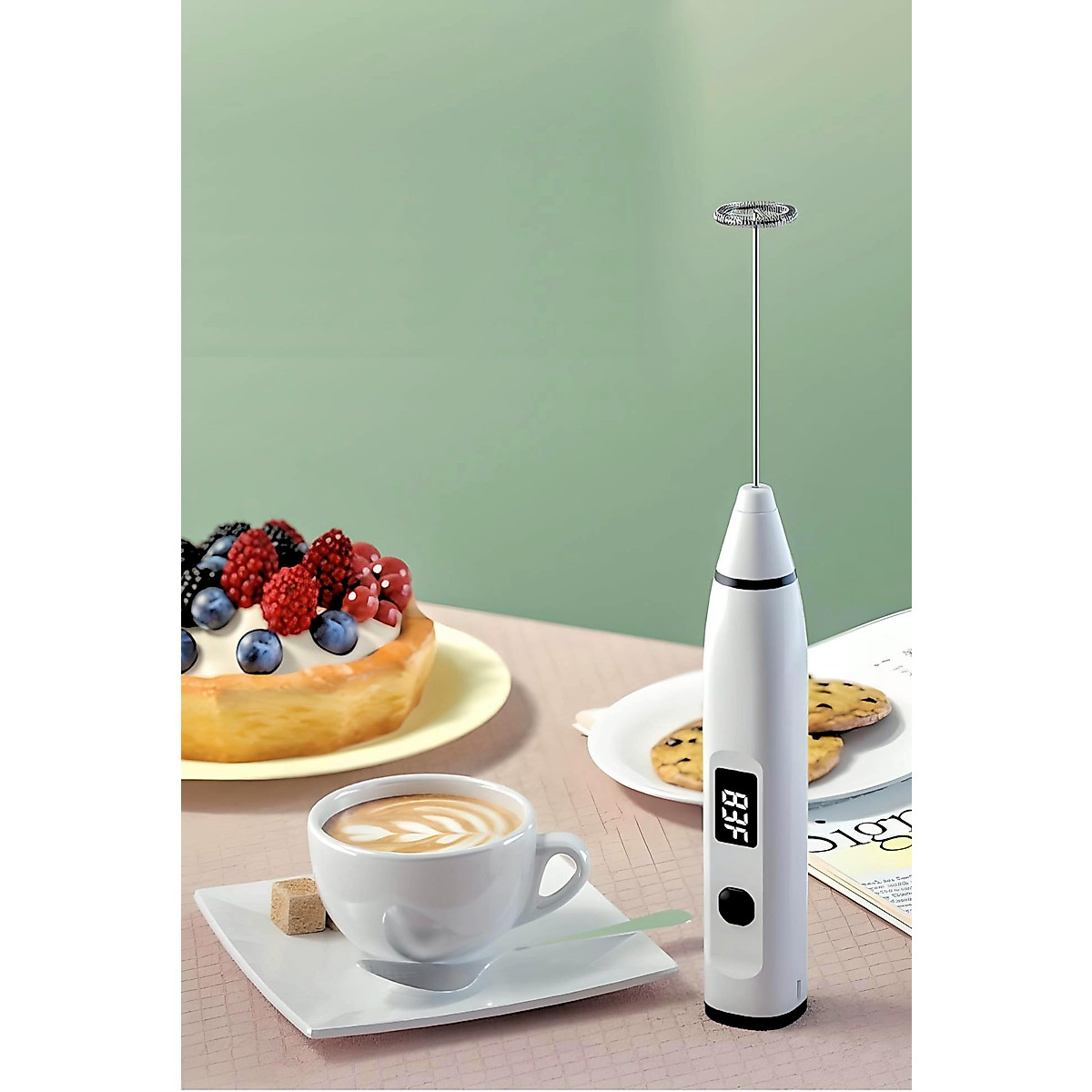 Electric Rechargeable Drink Mixer for Matcha Greens Protein Hot Chocolate drinks | Egg Beater for Baking | 3 Speed Immersion Blender (White)