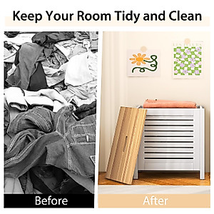 Giantex 12 Gallon Laundry Hamper, Wooden Dirty Clothes Hamper with Removable Lid, Louver Design Clothing Storage Organizer, Laundry Basket for Laundry Room, Bedroom, Bathroom, Easy Assembly, White