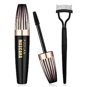 Waterproof Mascara Black with Eyelash Comb Set, Natural Mascara Black Volume and Length for Makeup - Lengthening, Volumizing, Long-Lasting