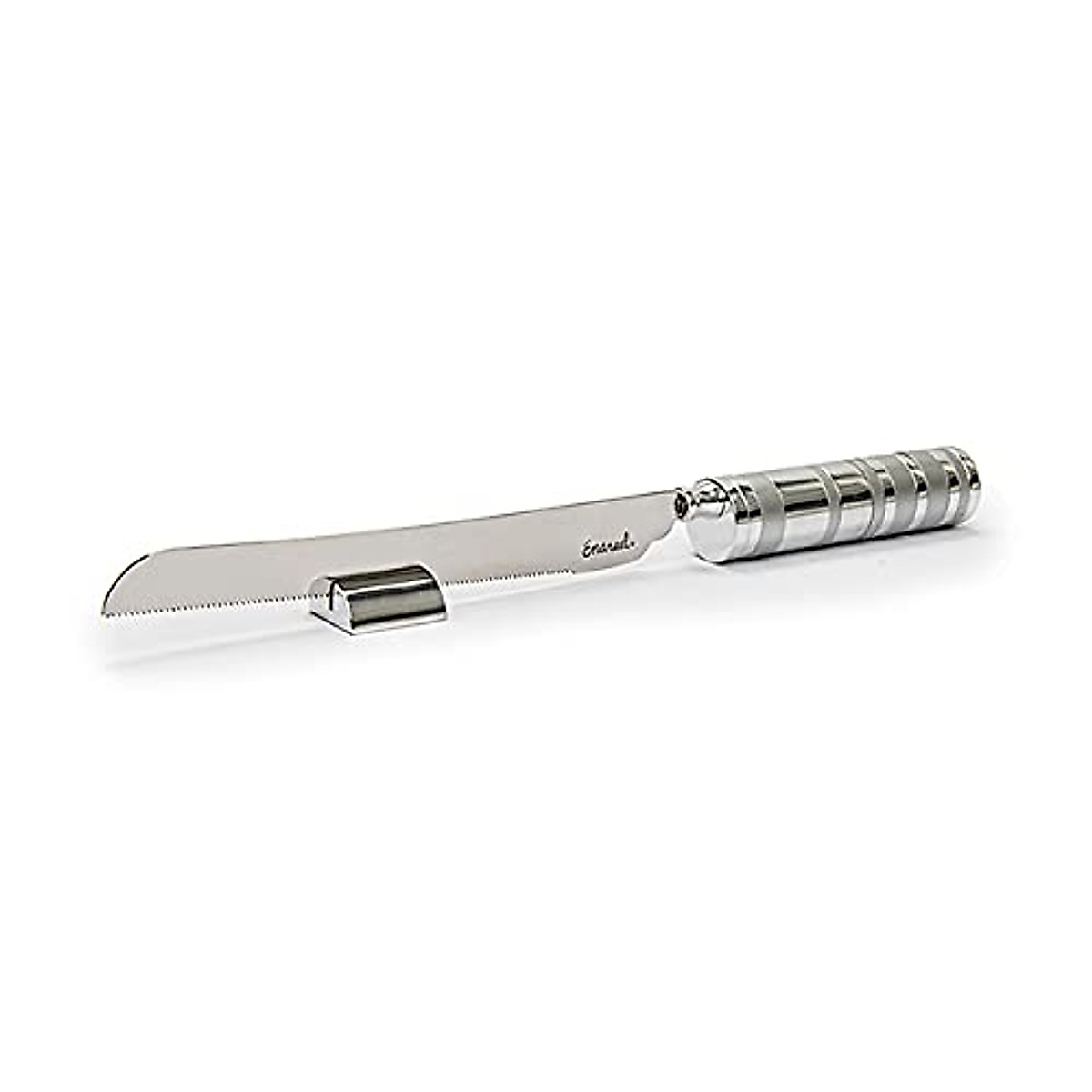 Yair Emanuel Challah Bread Knife with Detachable Salt Shaker in Handle | Modern Multicolored Ring Design (Silver NSM-4)