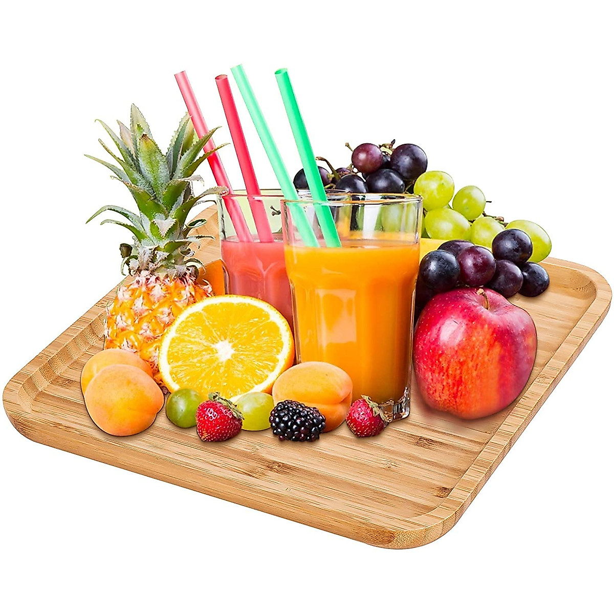 Bearstar 2-Pack Bamboo Square Plates ,12 Inches Cheese Plates Coffee Tea Serving Tray Fruit platters Party Dinner Plates Sour Candy Tray