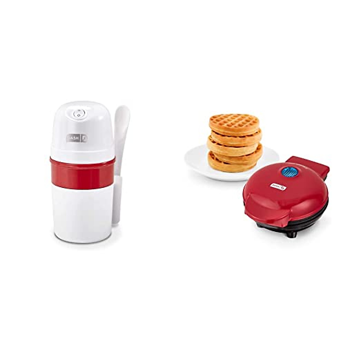 Dash My Pint Electric Ice Cream Maker Machine, 0.4qt-White & DMW001RD Mini Maker for Individual Waffles, Hash Browns, Keto Chaffles with Easy to Clean, Non-Stick Surfaces, 4 Inch, Red