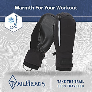 TrailHeads Women’s Convertible Zip Mitts | winter running mittens | thermal mittens for cold weather | women’s mittens for outdoor sports - black (small/medium)