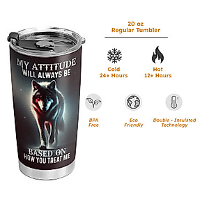 64HYDRO 20oz Wolf Gifts for Men, Women, Wolf Gifts for Wolf Lovers - Valentines Day Gifts for Him, Her - Inspirational Gifts - Wolf Tumbler Cup with Lid, Double Wall Vacuum Insulated Travel Coffee Mug
