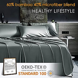 Shilucheng Bamboo 6-Piece California King Size Bed Sheets Set 1800 Thread Count 16 Inch Deep Pockets Cool Eco Friendly Soft and Comfortable(Cal King,Dark Grey)
