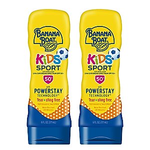 Banana Boat Kids Sport Sunscreen Lotion SPF 50 Twin Pack | Tear Free Sunscreen for Kids, Childrens Sunscreen, Kids Sunblock, Lotion Sunscreen, Oxybenzone Free Sunscreen SPF 50, 6oz each