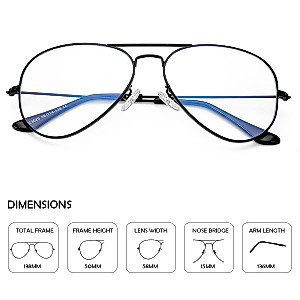 JOVAKIT Aviator Clear Lens Glasses for Women Men Non-prescription Eyeglasses Blue Light Blocking Lens Metal Frame (Black)