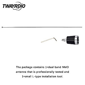 TWAYRDIO NMO Dual Band Antenna, 144MHz VHF and 430MHz UHF Two Way Antenna for Motorola Kenwood Icom Vertex Blackbox HYT Hytera Mobile Radios, Requires NMO Mount
