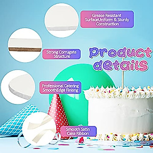 8 Pieces Cake Drums Round Sturdy White Cake Drum with 2 Pieces Satin Cake Ribbon for Heavy or Multi-Tiered Cakes (6, 8, 10, 12 Inch)