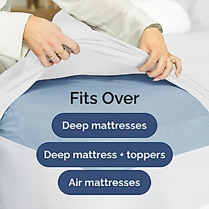 Extra Deep Queen 400 Thread Count Cotton Fitted Sheet - Hotel Luxury Single Fitted Sheet Only - Easily Fits 18" to 24" Mattress - Soft, Wrinkle Free, Breathable and Comfy - Extra Deep Pockets - White