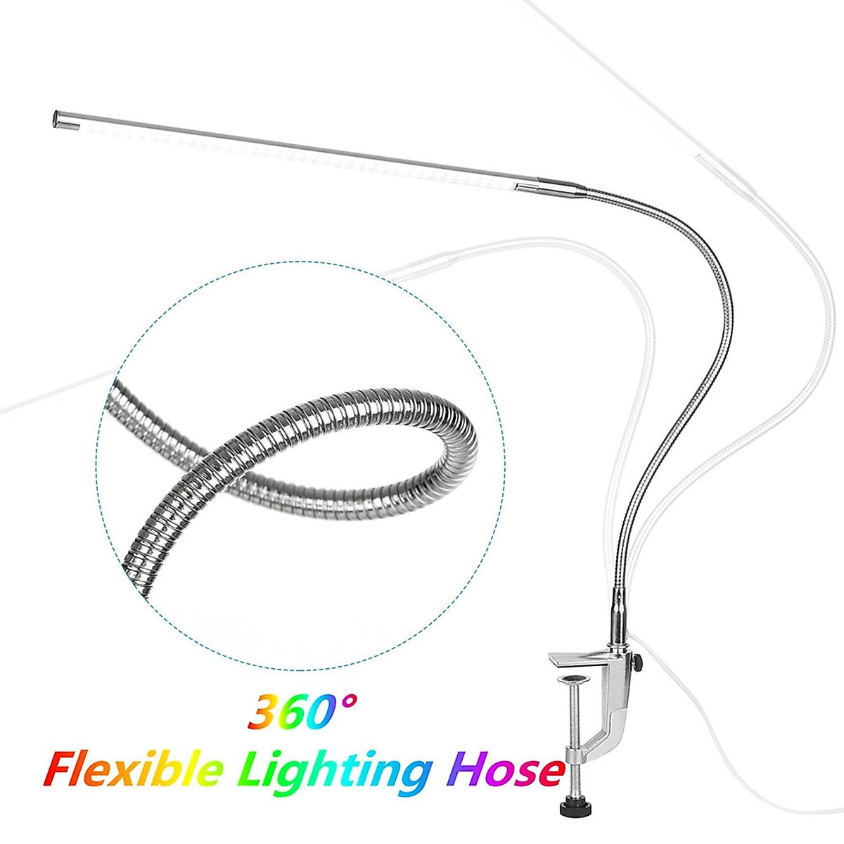 lishumei LED Desk Lamp with Clamp, 3 Modes 10 Brightness 360° Rotation Eye-Caring Reading Light, Long Flexible Gooseneck, Architect Task Lamp, USB Clamp Light for Home Office Manicure Reading