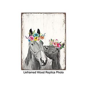 Horses Wall Art & Decor - Horse Wall Art - Horse Decor - Farmhouse Barn Wall Decor for Girls Bedroom Teens Room Living room - Gift for Equestrian Women - Country Western Boho Shabby chic decoration