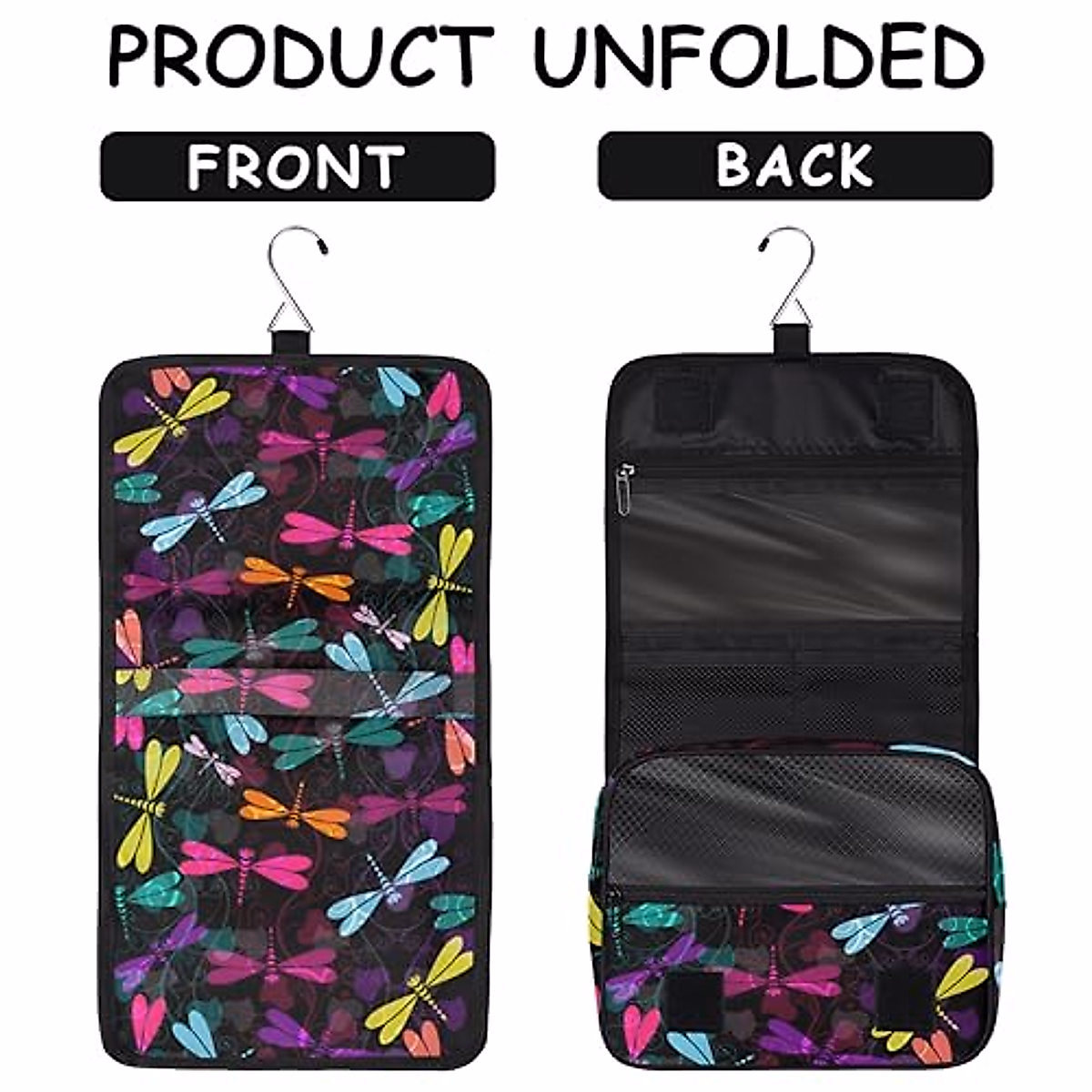 POFATO Colorful Dragonflys Travel Toiletry Bag Cosmetic Makeup Bag for Women Men Hanging Hook Wash Toiletries Portable Toiletry Bags Organizer
