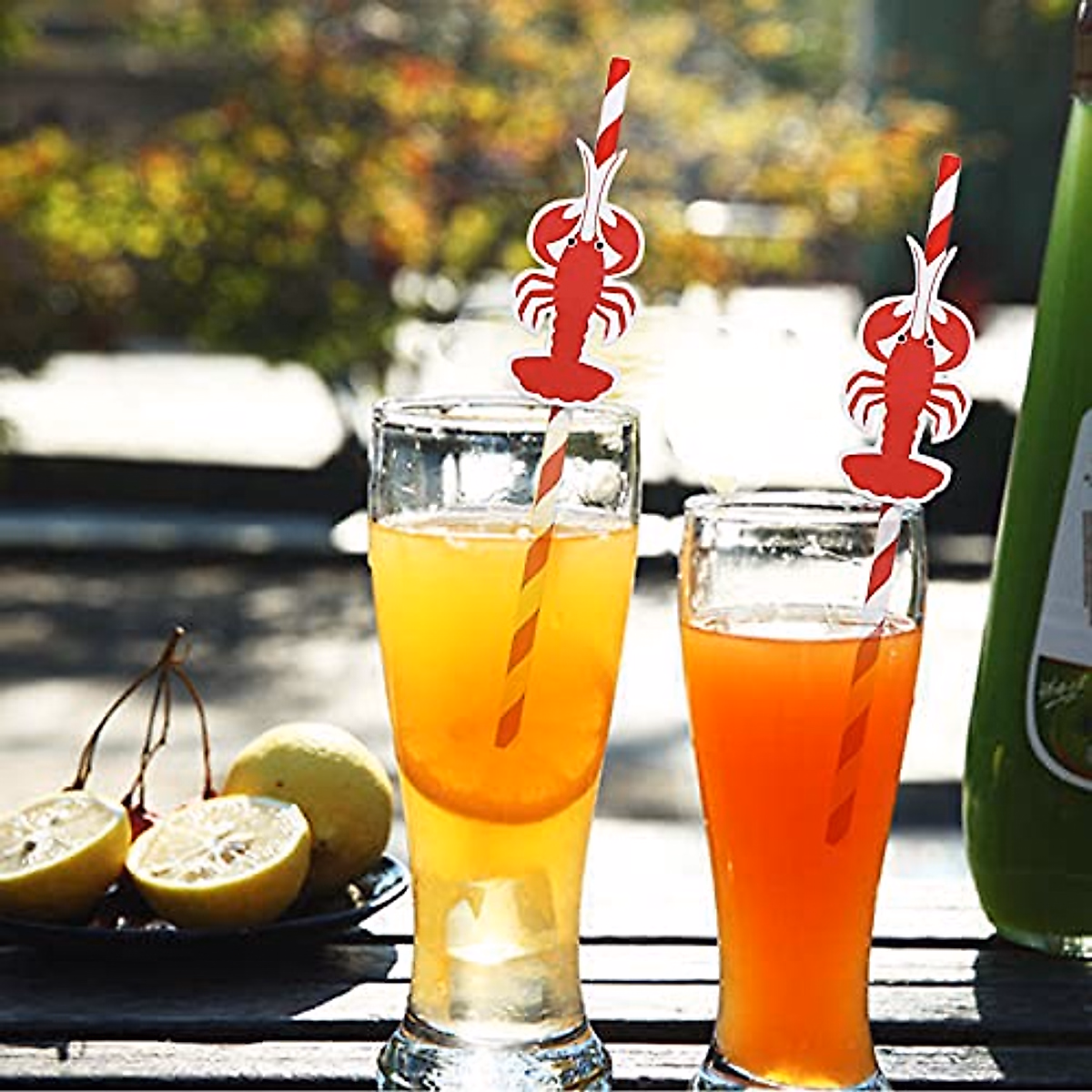 Lobster Paper Straws Decor-24 Pack of Crawfish Birthday Party or Christmas Paper Straws Supplies-Red and White Disposable Striped Paper Decorative Drinking Straws for Seafood Party Decorations