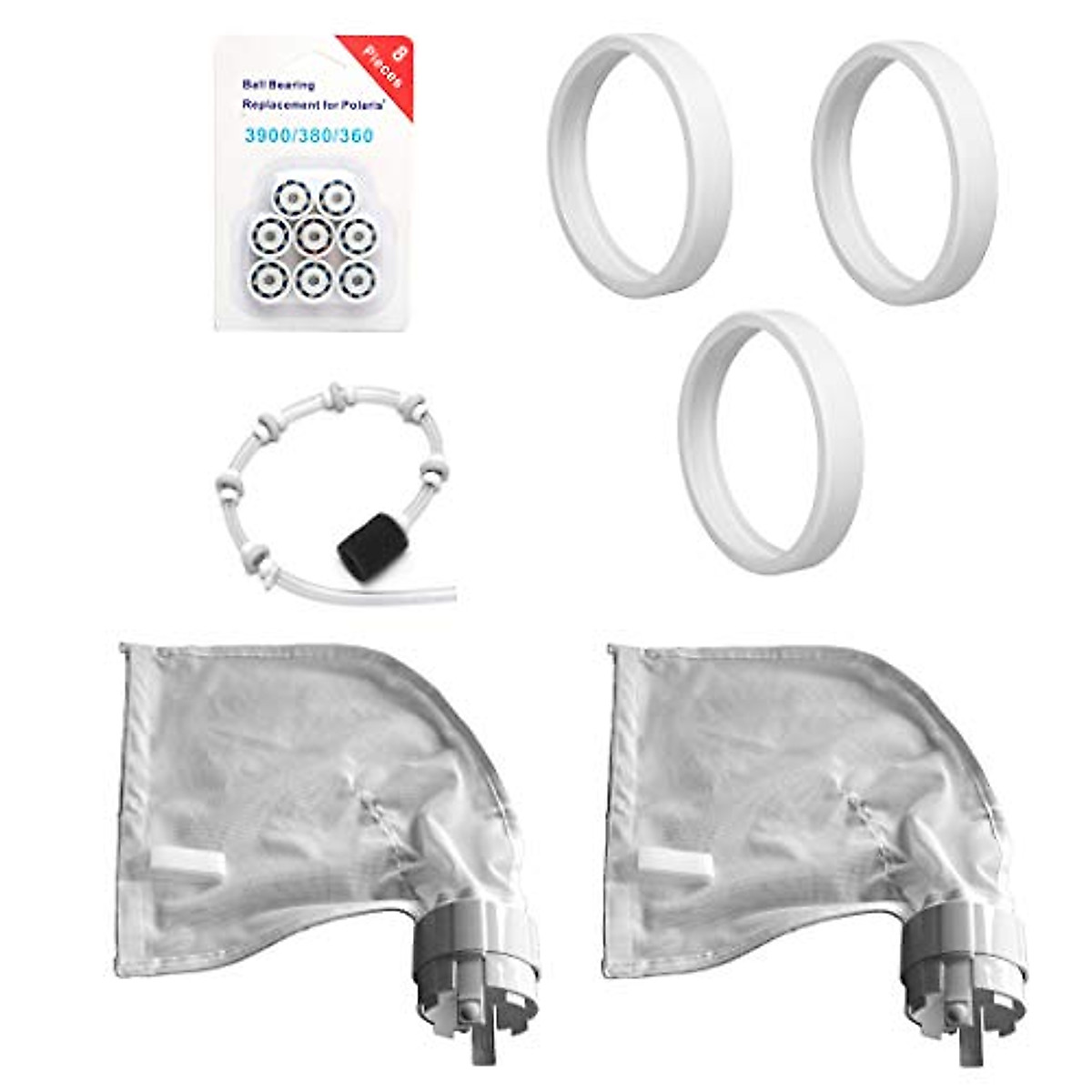 ATIE Tune-Up Rebuild Kit Replacement for Zodiac Polaris Pool Cleaner Model 360/380 Tune-Up Kit Including 2 All Purpose Filter Bags, 3 All Purpose Tires C10, 1 Sweep Hose Complete, 8 Bearings