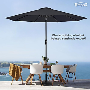 Tempera 9ft Patio Market Outdoor Table Umbrella with Auto Tilt and Crank,Large Sun Umbrella with Sturdy Pole&Fade resistant canopy,Easy to set, Space Grey