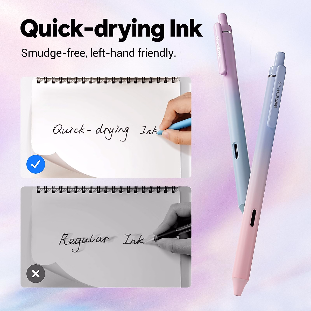 WRITECH Retractable Gel Ink Pens: 8ct Black Ink 0.5mm Fine Point Tip Pen Comfort Grip Smooth Writing with Aesthetic Gradient Color Barrel for Journaling Note Taking Sketching No Bleed & Smear