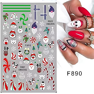 10 Sheets Christmas Nail Art Stickers Decals Self-Adhesive Pegatinas Uñas Holiday Kids Cute Red Xmas Snowflakes Tree Nail Supplies Nail Art Design Decoration Accessories