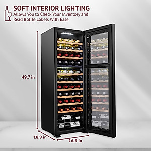Schmecke 44 Bottle Dual Zone Wine Cooler Refrigerator | Large Freestanding Wine Cellar | 41f-64f Digital Temperature Control Wine Fridge For Red, White, Champagne or Sparkling Wine - Black