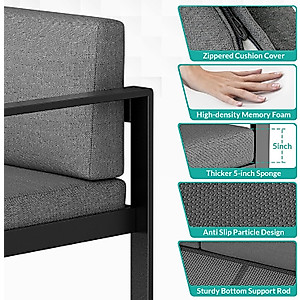 WOAJNQO Aluminum Patio Furniture Set 4 Pcs Outdoor Couch with Coffee Table Patio Conversation Sets Loveseat Patio Sectional Chat Sofa with Cushions for Lawn, Garden,Balcony,Backyard and Deck (Grey)