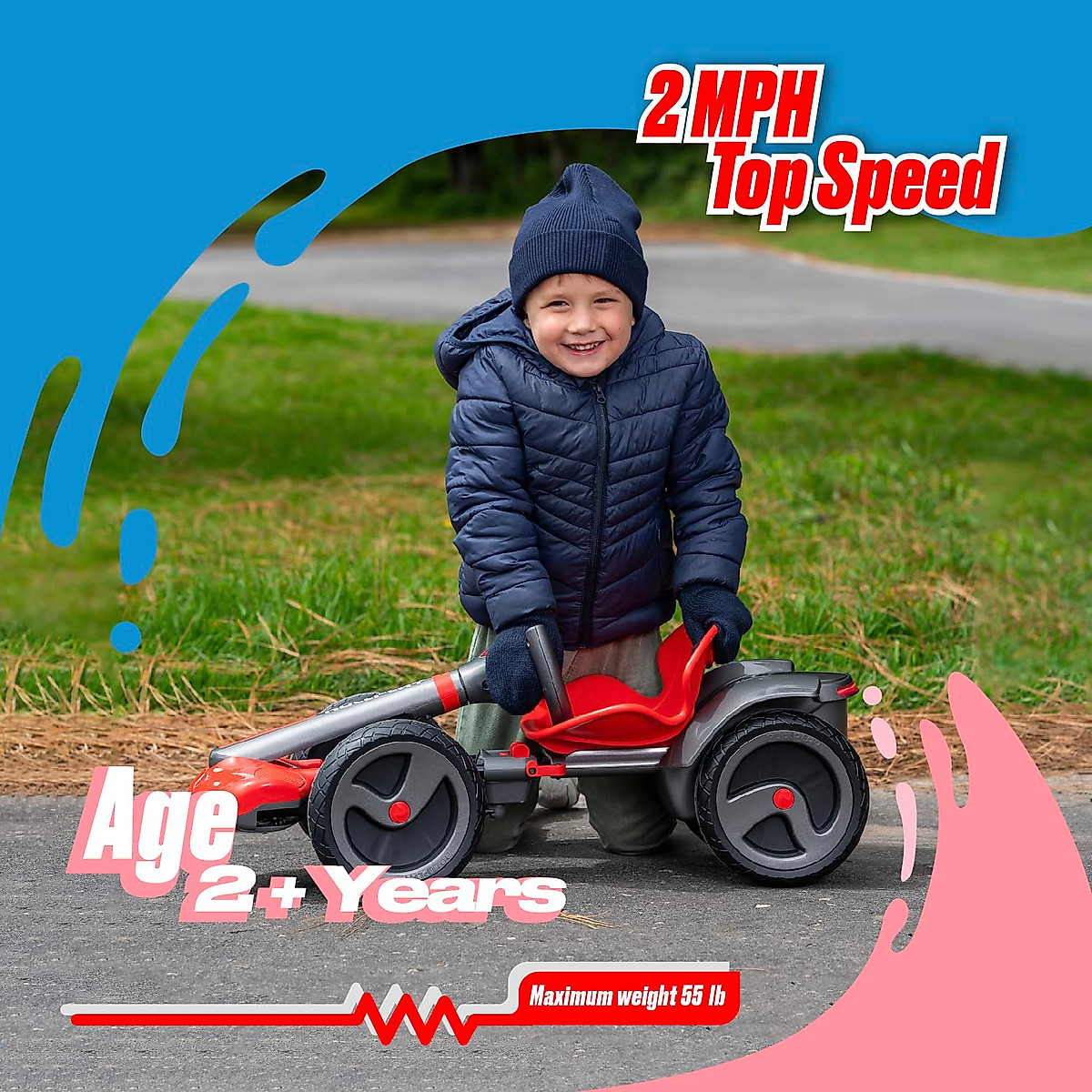 Rollplay Flex Kart XL 12V Electric Go Kart for Kids Aged 5+ Featuring Space-Saving Folding Function, Adjustable Seat, Anti-Slip Rubber Strips, and a Top Speed of 5 MPH