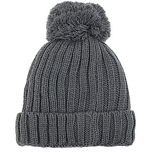 LUTHER PIKE SEATTLE Winter Pom Pom Beanie Hat - Cute Knit Yarn and Warm Fleece-Lined Slouchy Skull Ski Cap for Women - Cool Hair Accessories, Great for Boho, Hipster, and Winter Outfits Dark Grey Gray