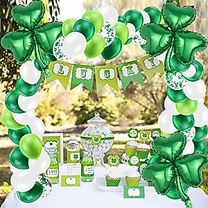 Littleloverly 119pcs St. Patrick's Day Shamrock Balloons Arch Garland Kit - Lucky Irish Shamrock Clover Foil Balloon for Irish Festival Party Decoration