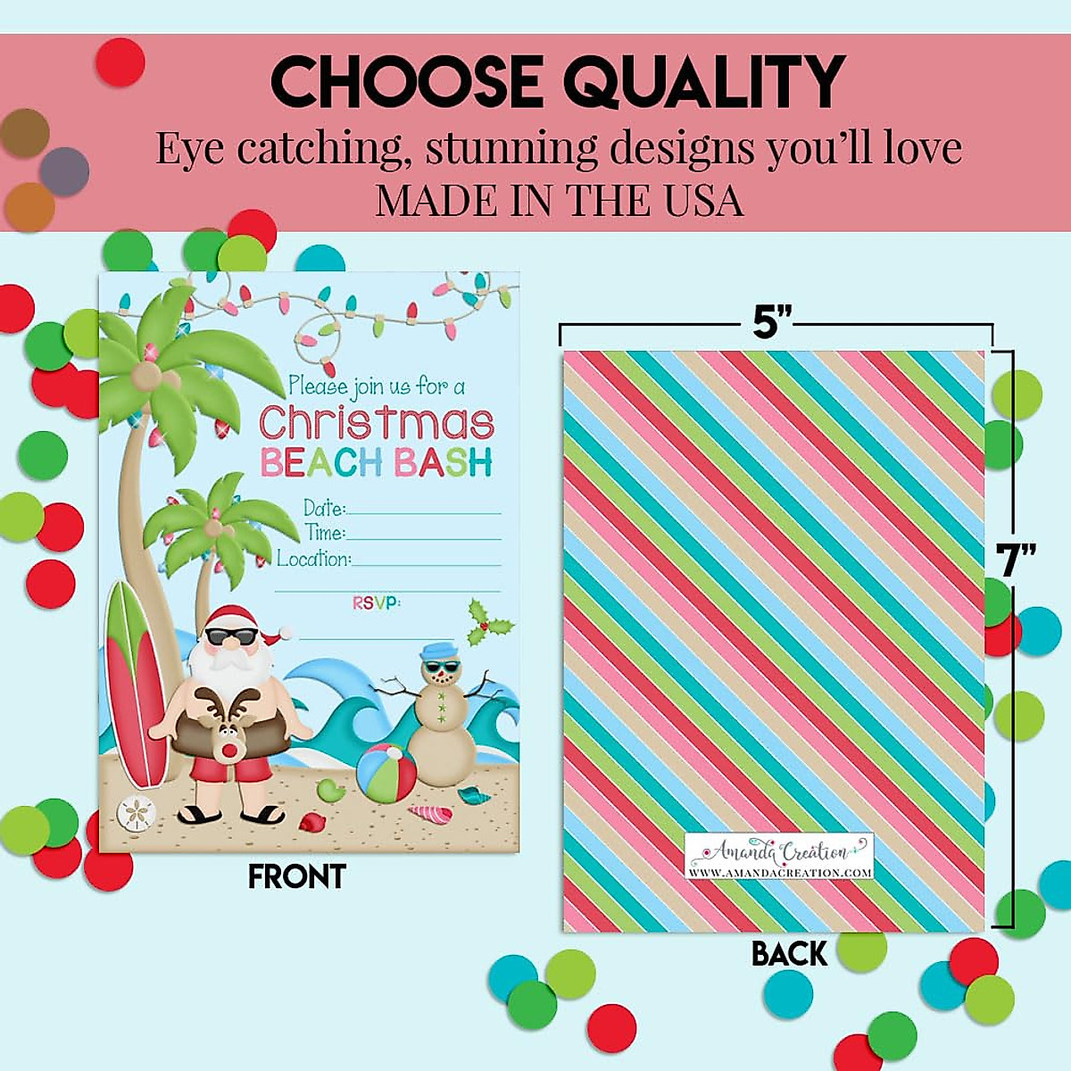 Christmas Invitations with Envelopes – Christmas Beach Bash Holiday Party, 20 Pack 5x7 Double Sided Fill-In Invite Cards with Twenty White Envelopes Perfect for Christmas Birthday Parties