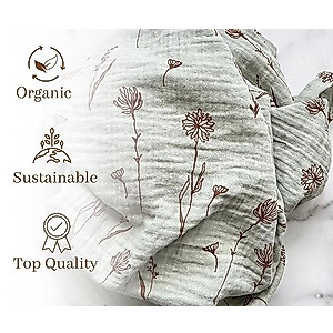 Leyl&Ari Muslin Swaddle Baby Blanket | 100% Organic Cotton Receiving Wrap (Wildflowers/Blue)