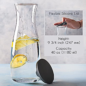 CRYSTALIA Glass Carafe with Lid, Drink Pitcher and Plastic Carafe Lid for Water Milk Iced Tea or Lemonade, Clear Glass Orange Juice Bottles for Mimosa Bar Supplies, Large Glass Container for Fridge