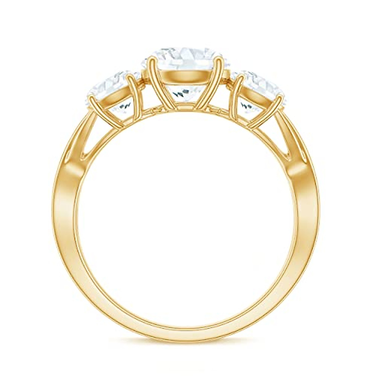 Rosec Jewels Certified Moissanite 3 Stone Engagement Ring, D-VS1 Quality, Diamond Moissanite Past Present Future Ring for Women, 14K Yellow Gold, Size:US 5.00