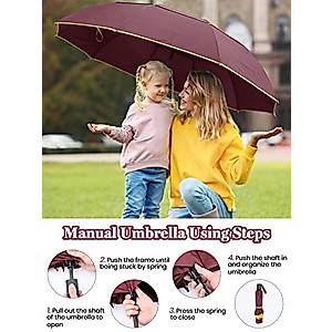 Kalolary 62 Inch Golf Umbrella Extra Large Folding Umbrella Rainproof Compact Umbrella Oversize Double Canopy Vented Waterproof Stick Travel Umbrellas for Women & Men Family Home Use (Red)