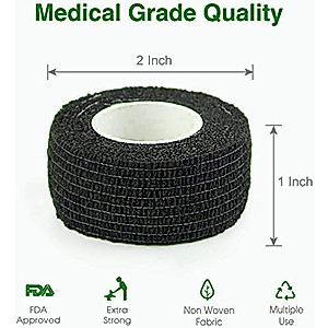 Self Adhesive Bandage Rolls BISIBITA2 Grip Cover Sensi Wrap Tape for Tattoo,Sports,Wrist,Ankle,Pets 5-Yards 24pcs (1 inch, Black)