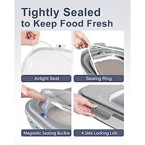 DDMOMMY 20-30Lbs Rice Storage Container,Collapsible Food Storage Containers with Rolling Wheel Airtight Locking Lid,Flour Storage Container with Cup and Scoop,Suitable for Food,Rice,Pet Food,Flour