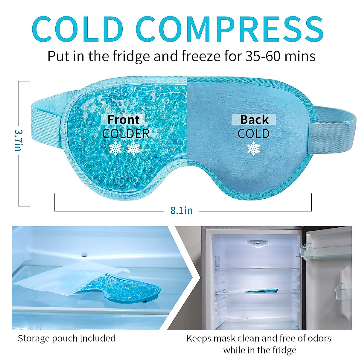 Cooling Eye Mask with Gel Bead, Reusable Cold Compress Ice Pack Sleeping Eye Cooling Pads for After Eyelid Surgery, Puffiness, Puffy Eyes, Headache, Migraine Relief(Blue)