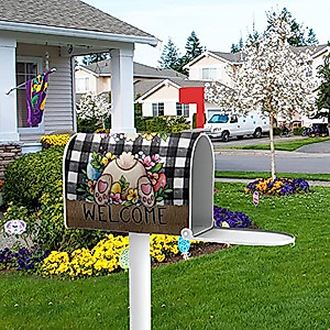 FBCOO Welcome Easter Bunny Rabbit Mailbox Cover Magnetic Standard Size 21" x 19", Eggs Buffalo Plaid Check Decorative Post Letter Box Wrap Decor Funny Farmhouse Garden Yard Outdoor Decoration