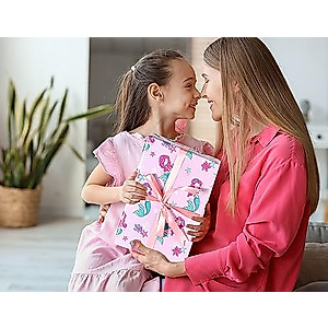 Sikiweiter Mermaid Wrapping Paper - Birthday Wrapping Paper for Girls, 12 Sheets Little Mermaid Wrapping Paper for Birthday Christmas Baby Shower, 19.7 x 27.6 Inches Per Sheet