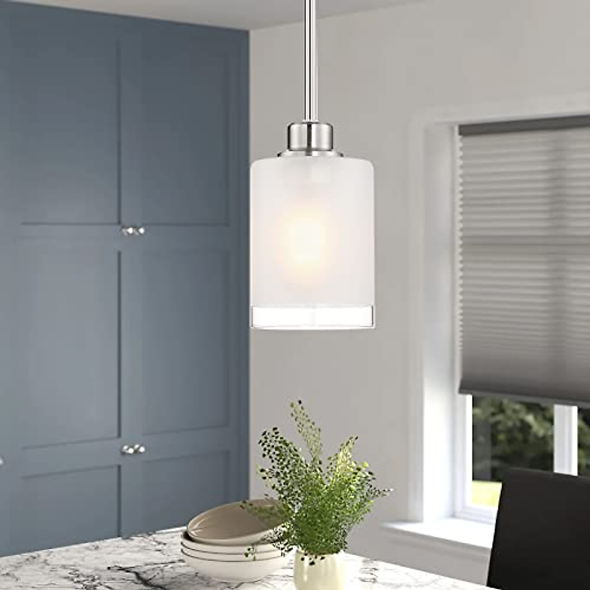 Dolaimi House 3 Pack 1-Light Pendant Ceiling Light Industrial Farmhouse Fixture Clear Frosted Glass with Brushed Nickel Finish for Bedroom Hallway Dining Room Entryway Kitchen Cafe Bar