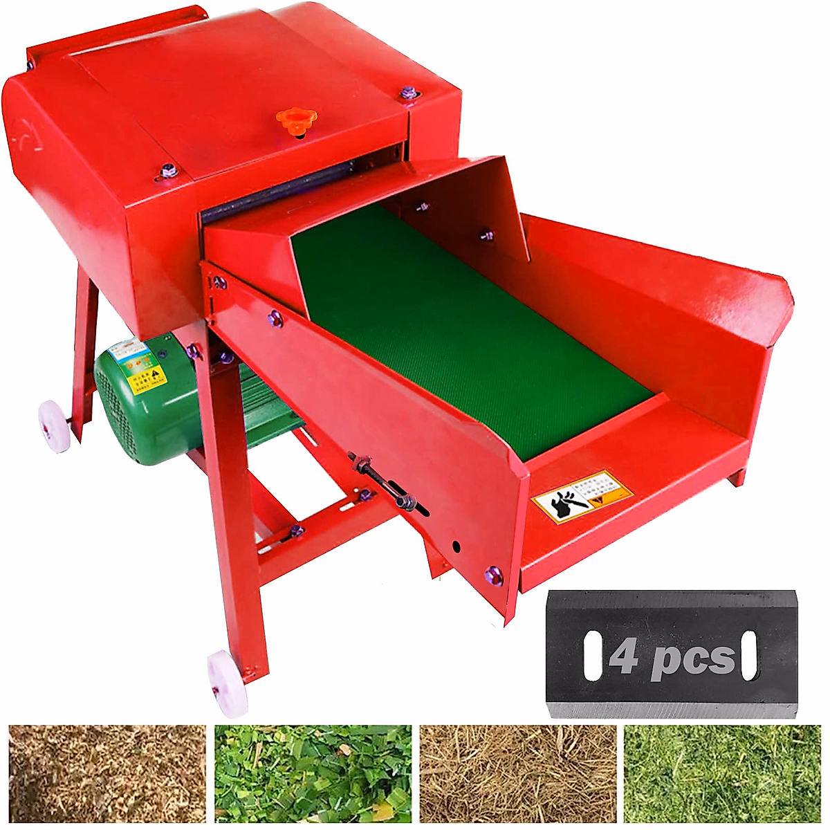 txmachine Hay Cutter Dry-Wet Hay Straw Cutter Forage Crop Crusher 2.2KW Cattle Sheep Feed Processing Machine for Corn Straw,Yellow Bamboo Straw with Motor 4 Blades (red, 220V/50HZ)