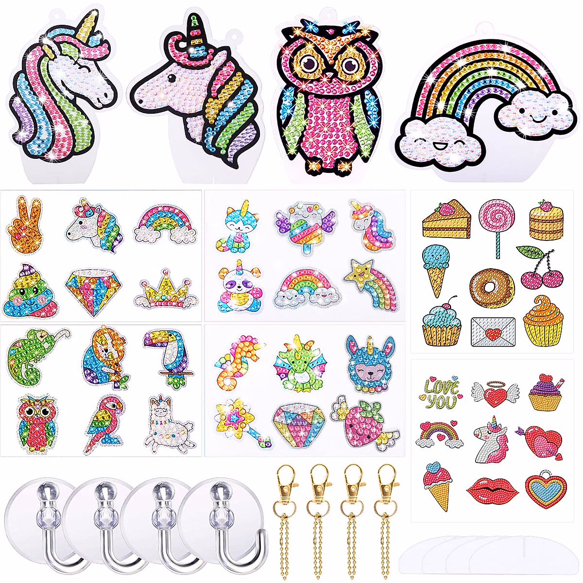 ZYNERY 58 Pieces Diamond Painting Kit for Kids, Unicorn Mosaic Sticker, Suncatchers Craft Kits with Keychains for Girls DIY Creative Diamond Art Kit Stickers | Ages 4-16 (A)