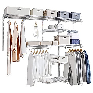 Homde Closet Organizer System Wall Mounted, 4-8 Ft Adjustable and Expandable Metal Wire Shelving Closet Kit, Custom DIY Wardrobe Closet Storage System with Shelf, Clothes Hanging Rods