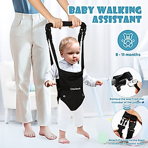 Cowiewie 2 in 1 Baby Jumper with Strong Support Stand, w/Walking Harness Function, Baby Exerciser Quick-Fold and Storage, White+Black