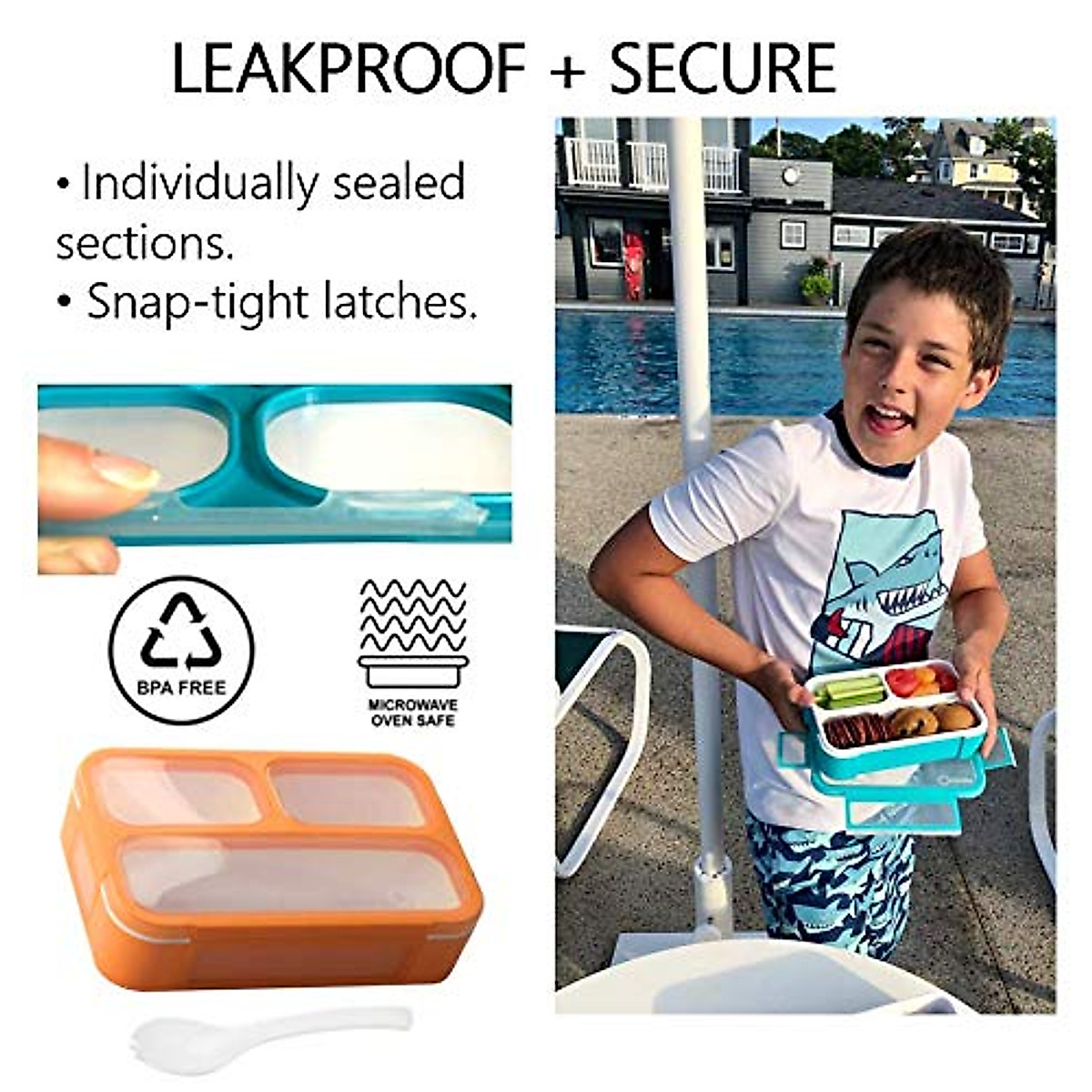 kinsho MINI Lunch-Box Snack Containers for Kids | SMALL Bento-Box Portion Container | Leak-proof Boxes for School Work Travel | Best for Adults Boys or Girls | Blue + Orange Set of 2