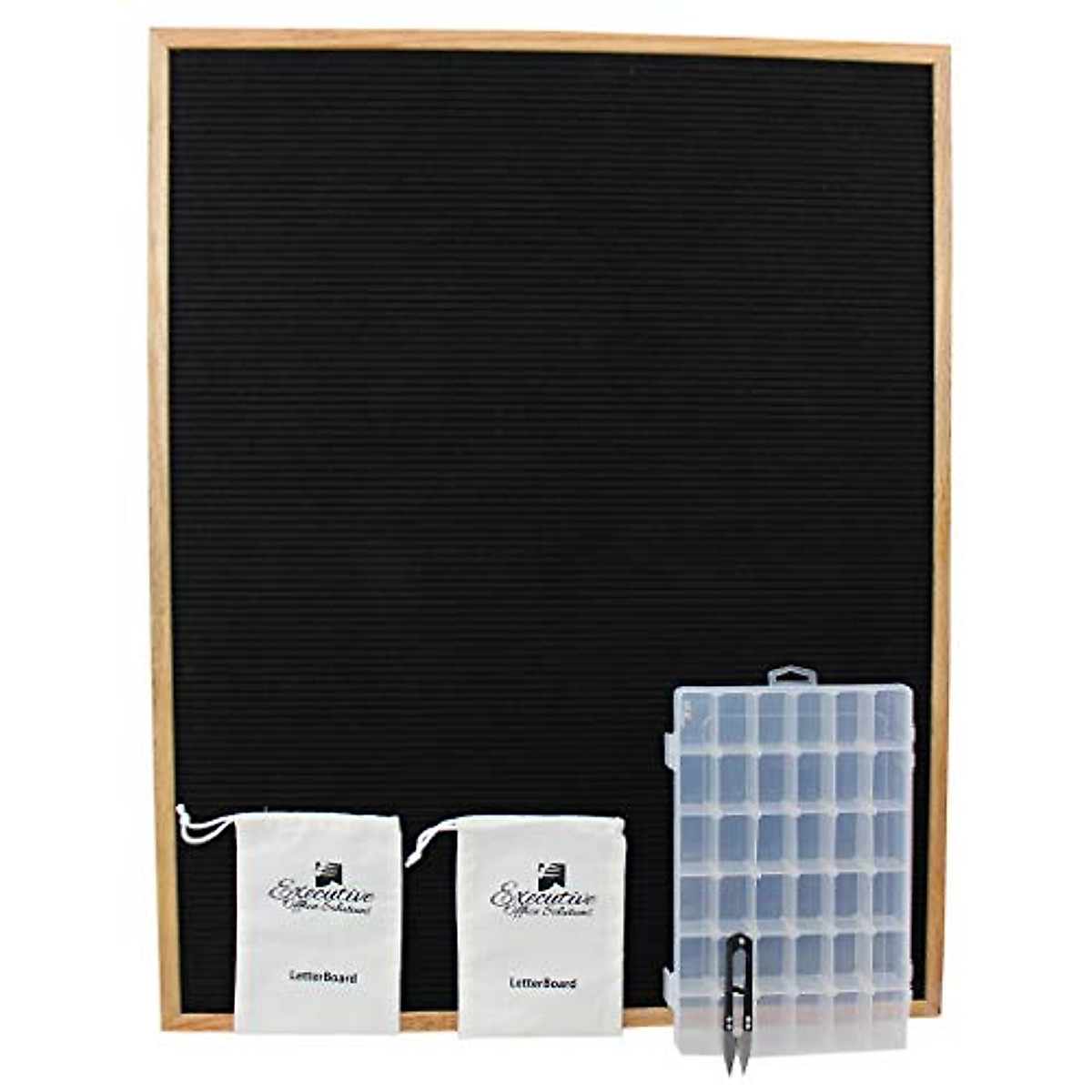 Executive Office Solutions Extra Large Changeable Letter Board - Black Felt With Solid Oak Frame, Wall Mount, Canvas Bag, Letter Clippers, Letter Box and 450 Characters 24 x 30 Black (LB5)