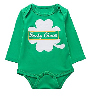Baby Girls St Patrick's Day Outfit My First St Patrick's Day Infant Girls Long Sleeve Clothes with Headband (12-18 Months) Green