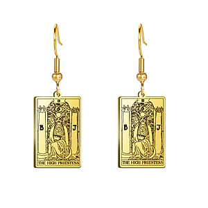 TEAMER Tarot Cards Dangle Earrings Stainless Steel Vintage Amulet Wiccan Jewelry for Women (Gold-THE HIGH PRIESTESS)