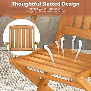 Tangkula Patio Wood Folding Chair Set of 2, Outdoor Eucalyptus Wood Dining Chairs w/Armrests & Slatted Seat, for Backyard, Porch, Poolside, Lawn, Garden, Load up to 400 LBS (1, Natural)