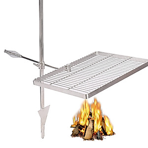 REDCAMP Stainless Swivel Campfire Grill Grate, Heavy Duty Fire Pit Grill with Carrying Bag for Open Flame Cooking